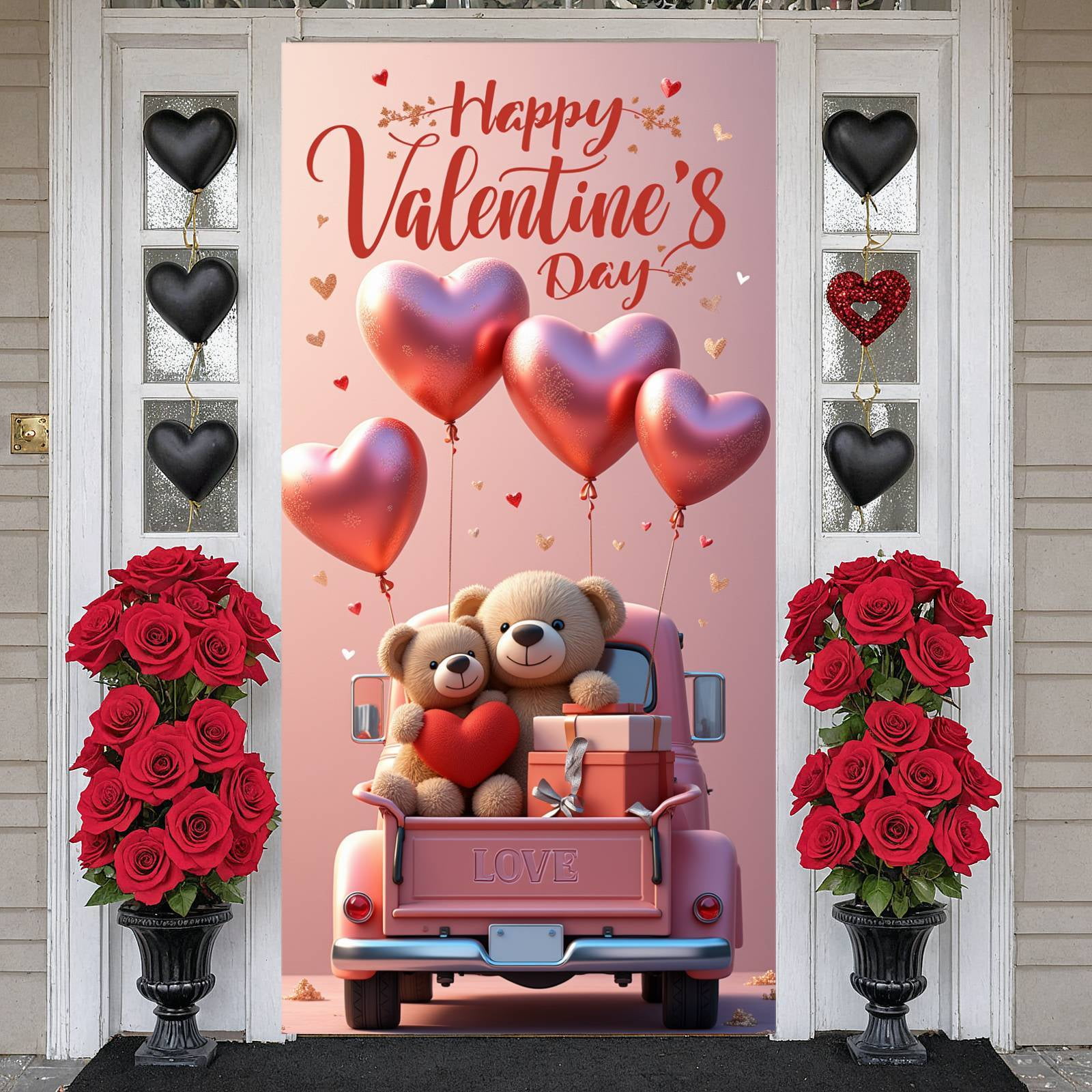 Red Theme Valentine's Welcome Banner Heart Pattern Gnome Heart Display ...