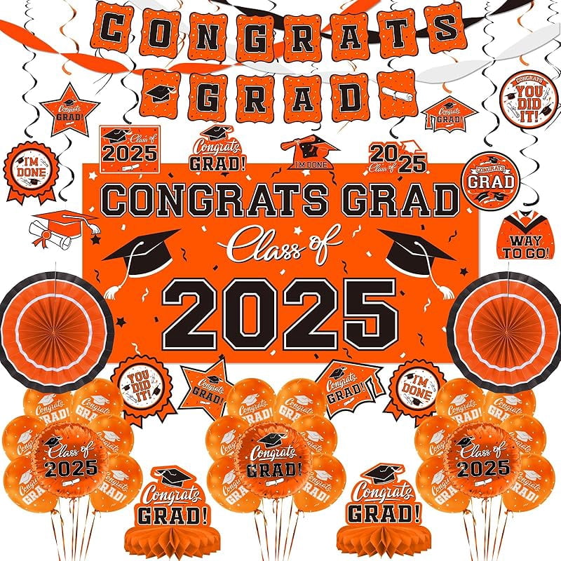 Red Themed 2025 Graduation Decorations Set - Congrats Grad Banner ...