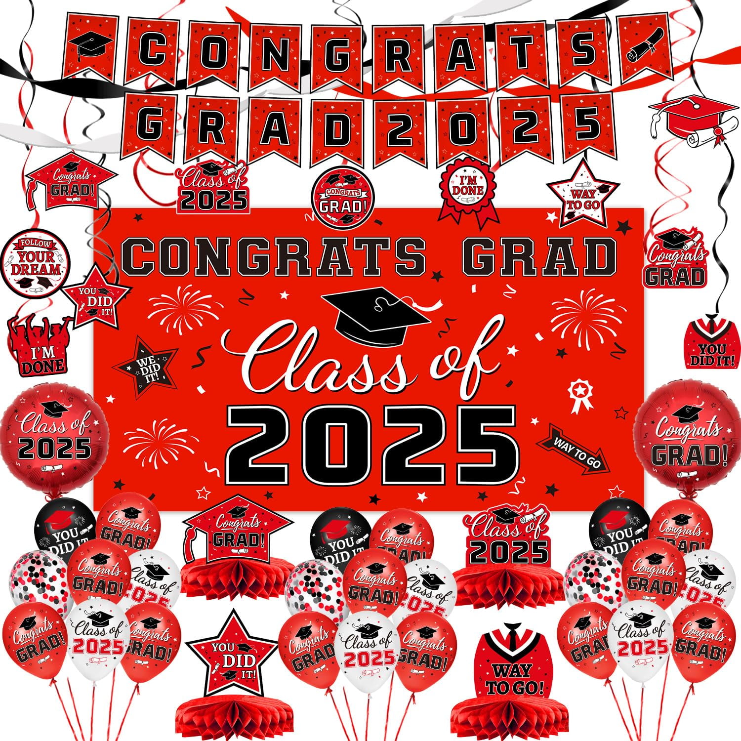 Red Themed Graduation Decorations SSF20 Class of 2025 - Congrats Grad ...