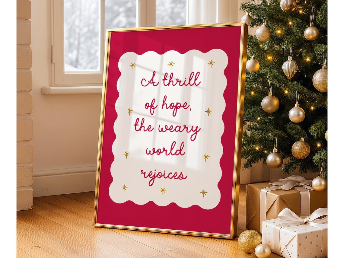Red A Thrill Of Hope The Weary World Rejoices Wall Art Christmas Carol ...