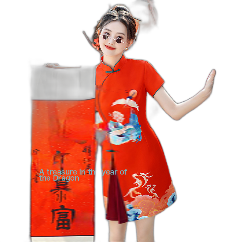Red Tide Cheongsam Summer Young Girl Improved Edition Stitching New ...