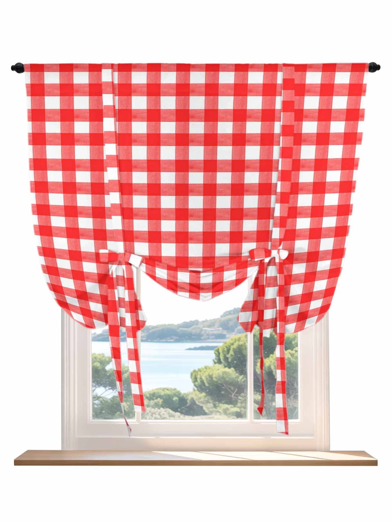 Red Tie Up Curtains for Windows 45 Inch Length Balloon Curtains Kitchen ...
