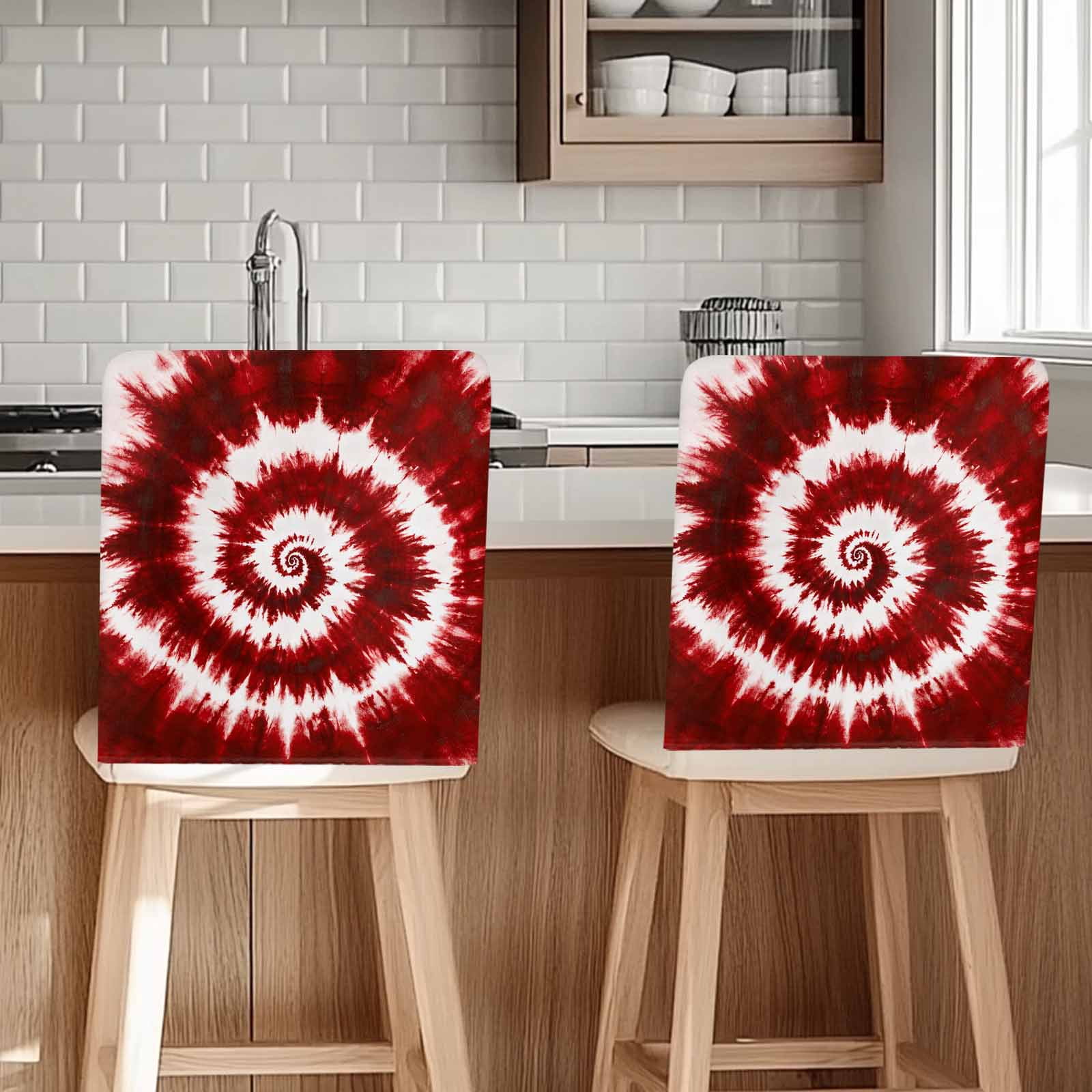 Red Tie-dye Chair Covers Set of 6 Chinese Style Abstract Ethnic Chair ...