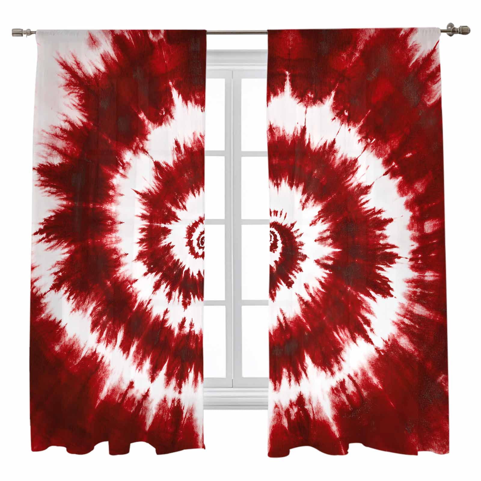 Red Tie-dye Sheer Curtains 63 inches Long, Chinese Style Abstract ...
