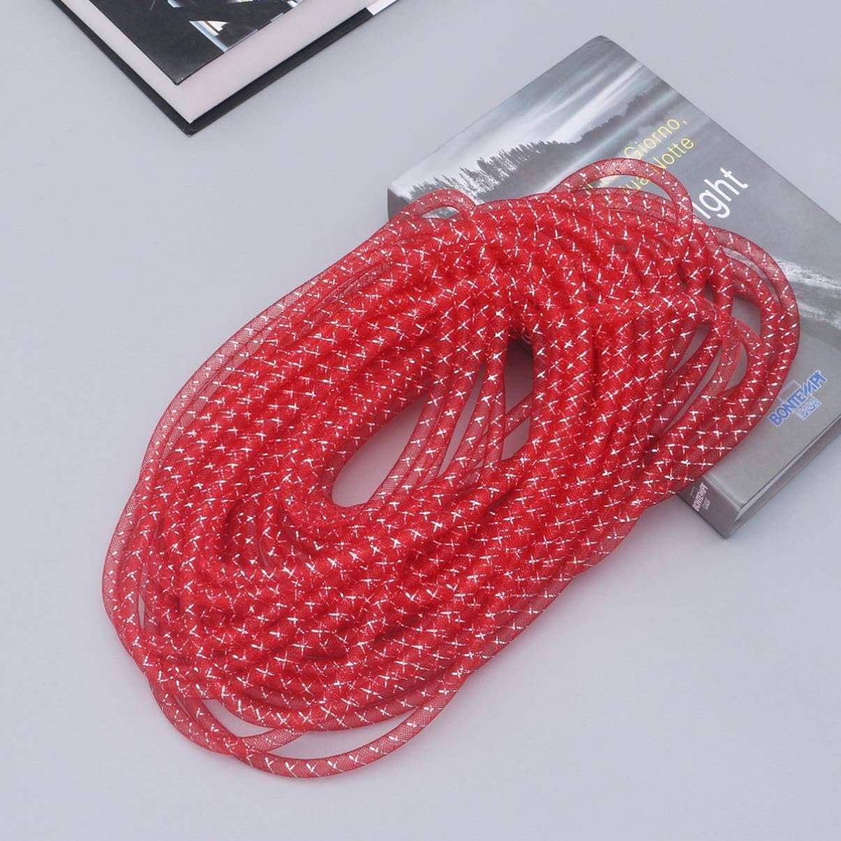 Red Tinsel Garland Red Mesh Ribbon 27 Yards Mesh Tube Flexible Mesh ...