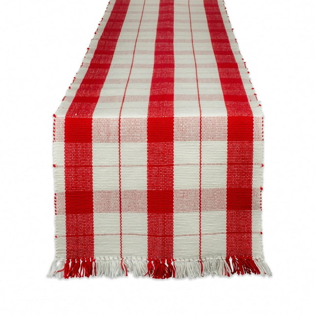 Red Tinsel Plaid Fringed Table Runner 13x72 - Walmart.com