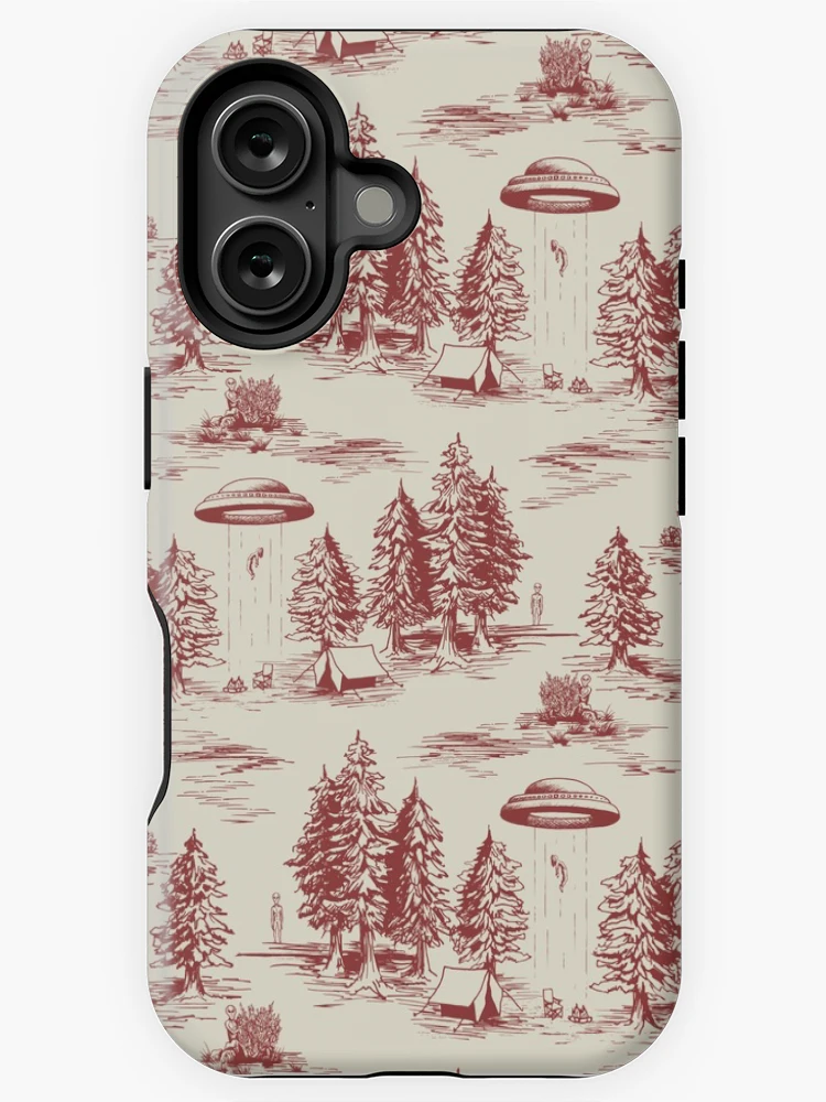 Red Toile Alien Abduction Case iPhone 11 12 13 14 15 16 Pro Max Vintage ...