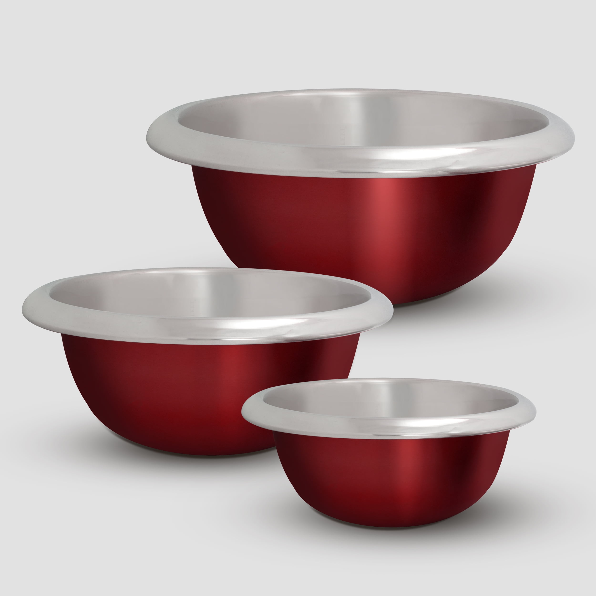 Red Tone 3 Piece Mixing Bowls Set | Heavy Duty Stainless Steel with ...