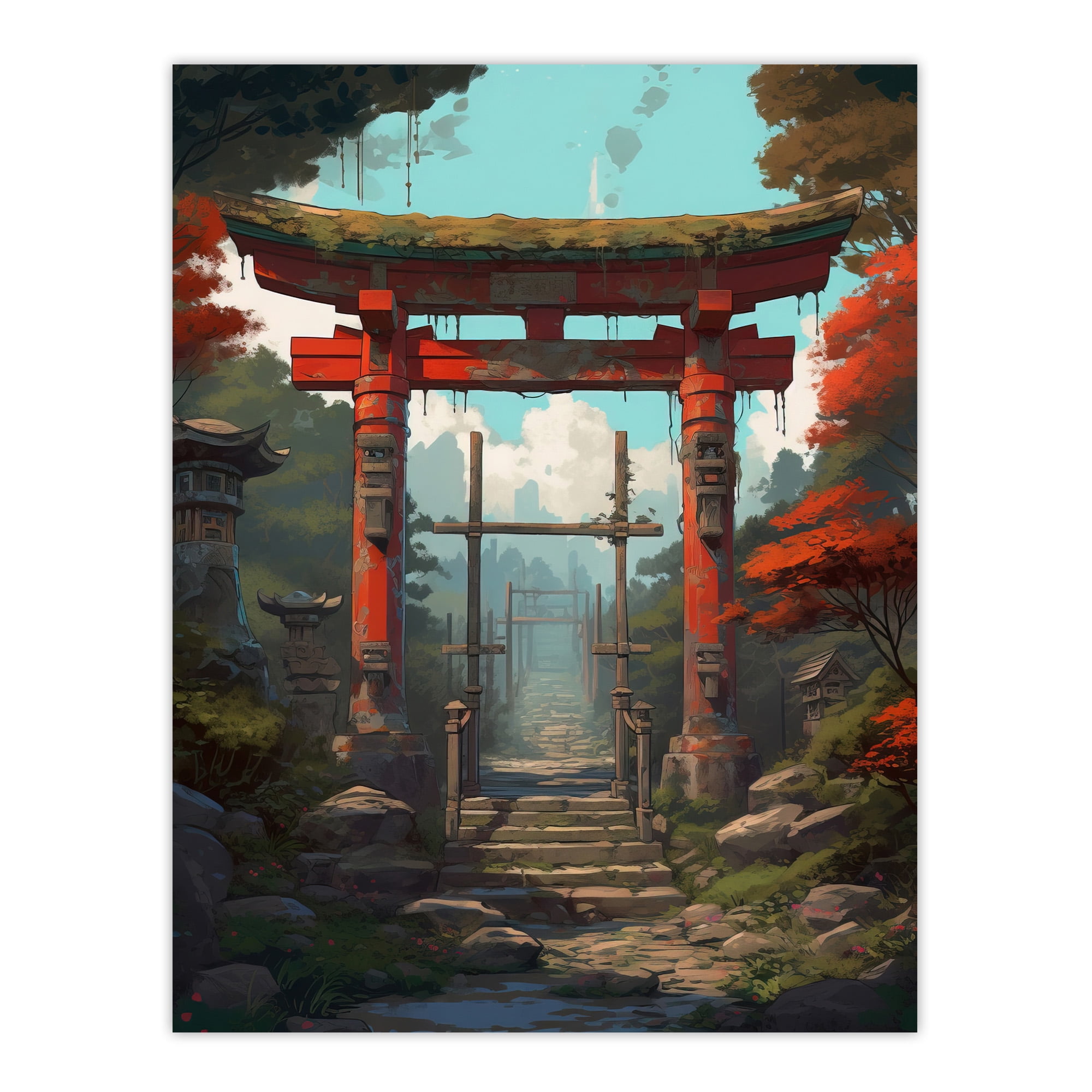 Red Torii Gate Leading to Shinto Shrine in Forest Painting Steps to ...