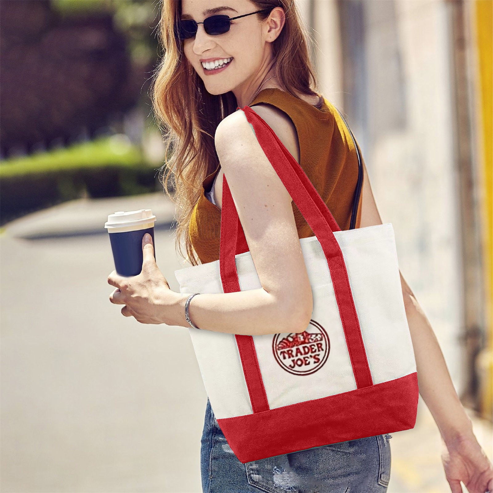 Red Tote Bags Women Trader Joes Large Tote Shopping Bag, Trader Joes ...