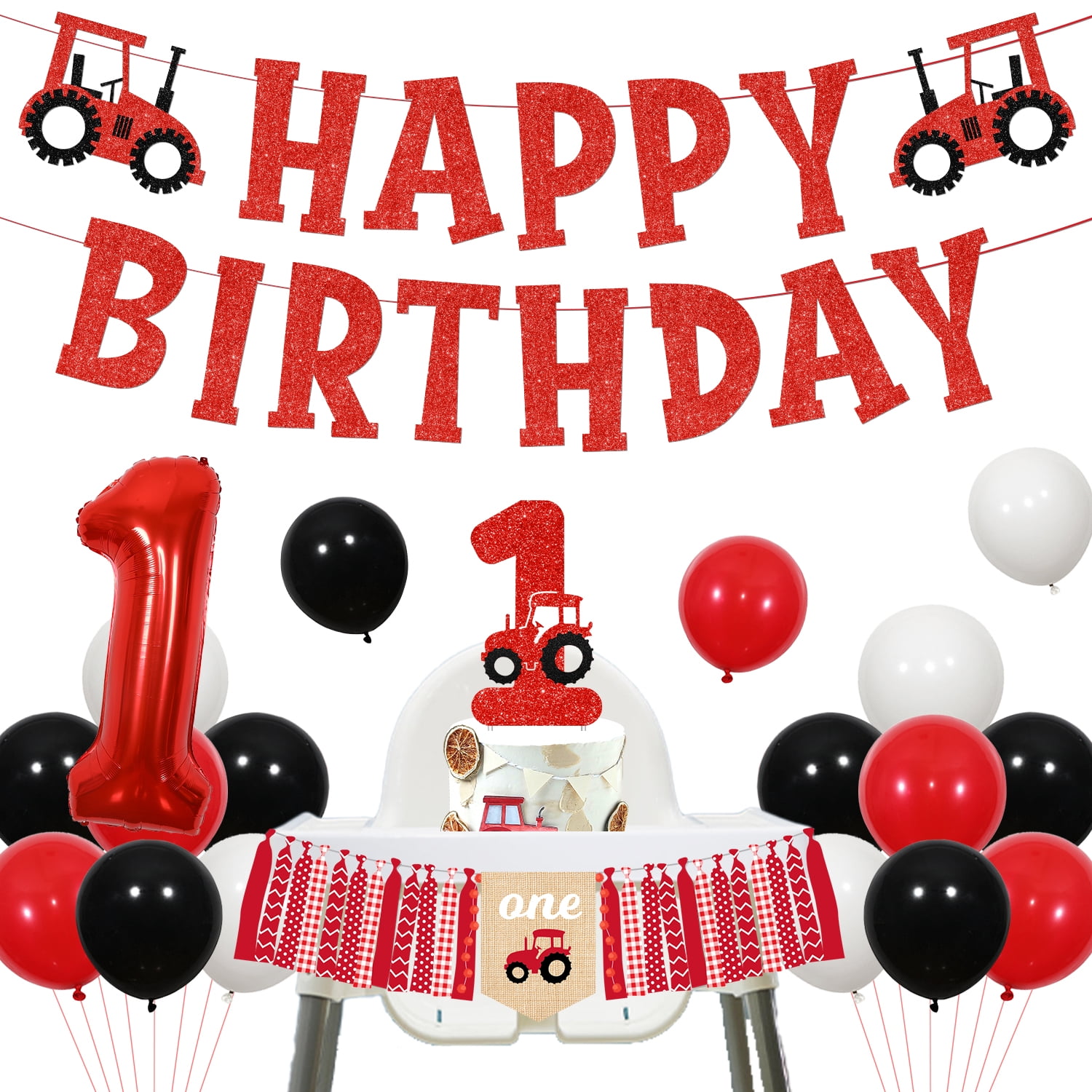 Red Tractor 1st Birthday Party Decorations Farm Tractor Happy Birthday ...