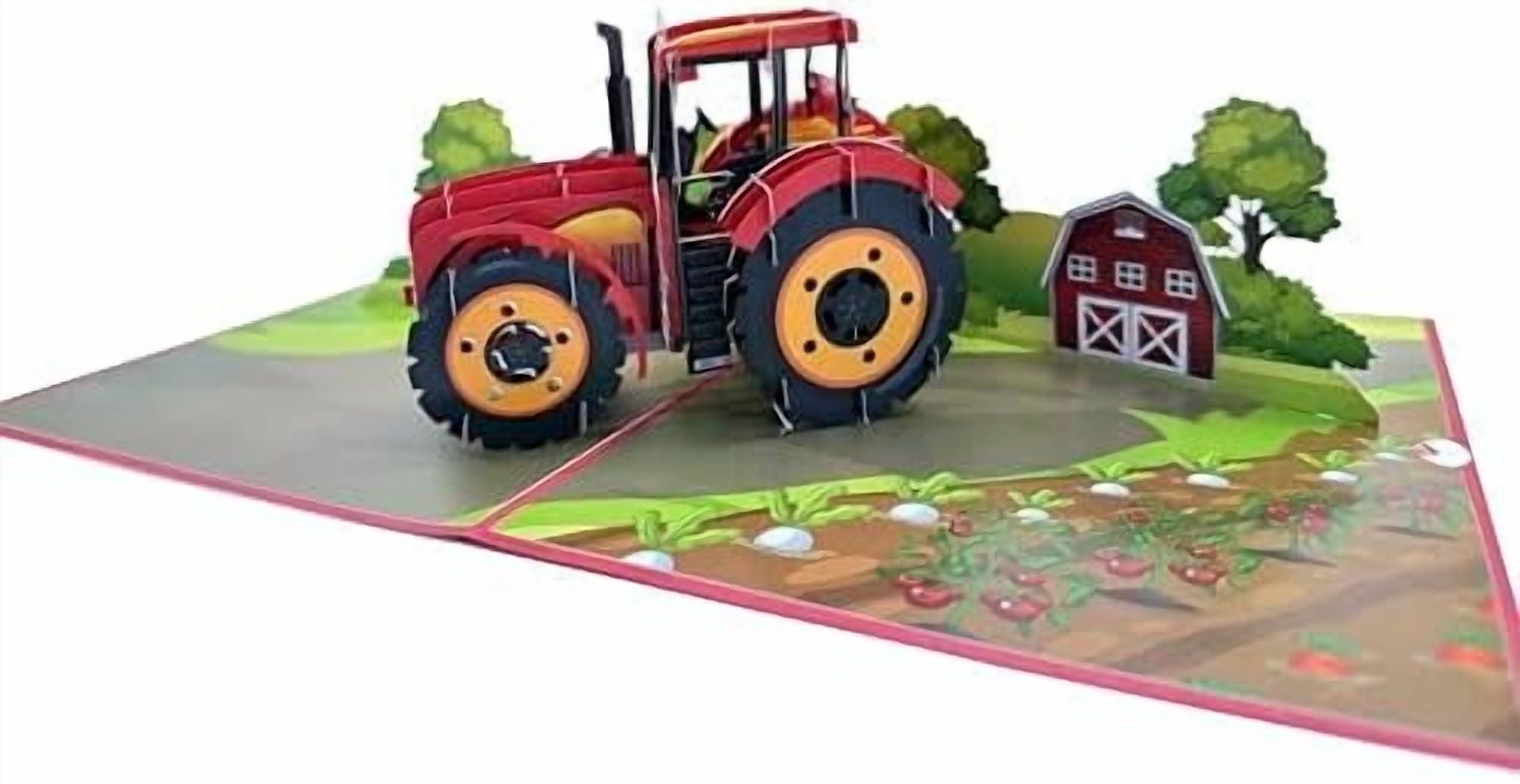 Red Tractor Farm Scene 3D Pop-Up Greeting Card for Fathers Day ...