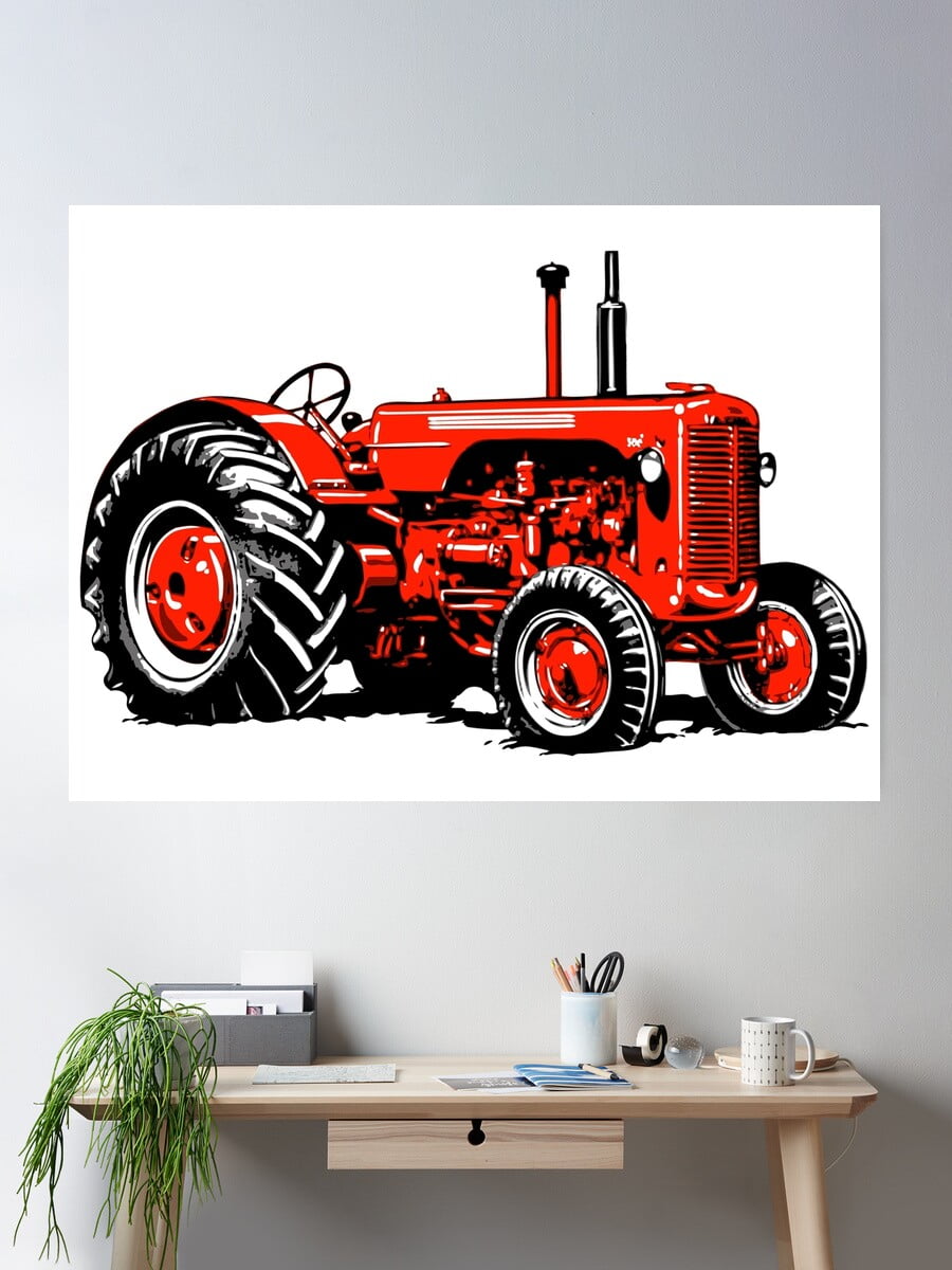 Red Tractor Poster Wall Art, Modern Wall Decor For Living Room Bedroom ...