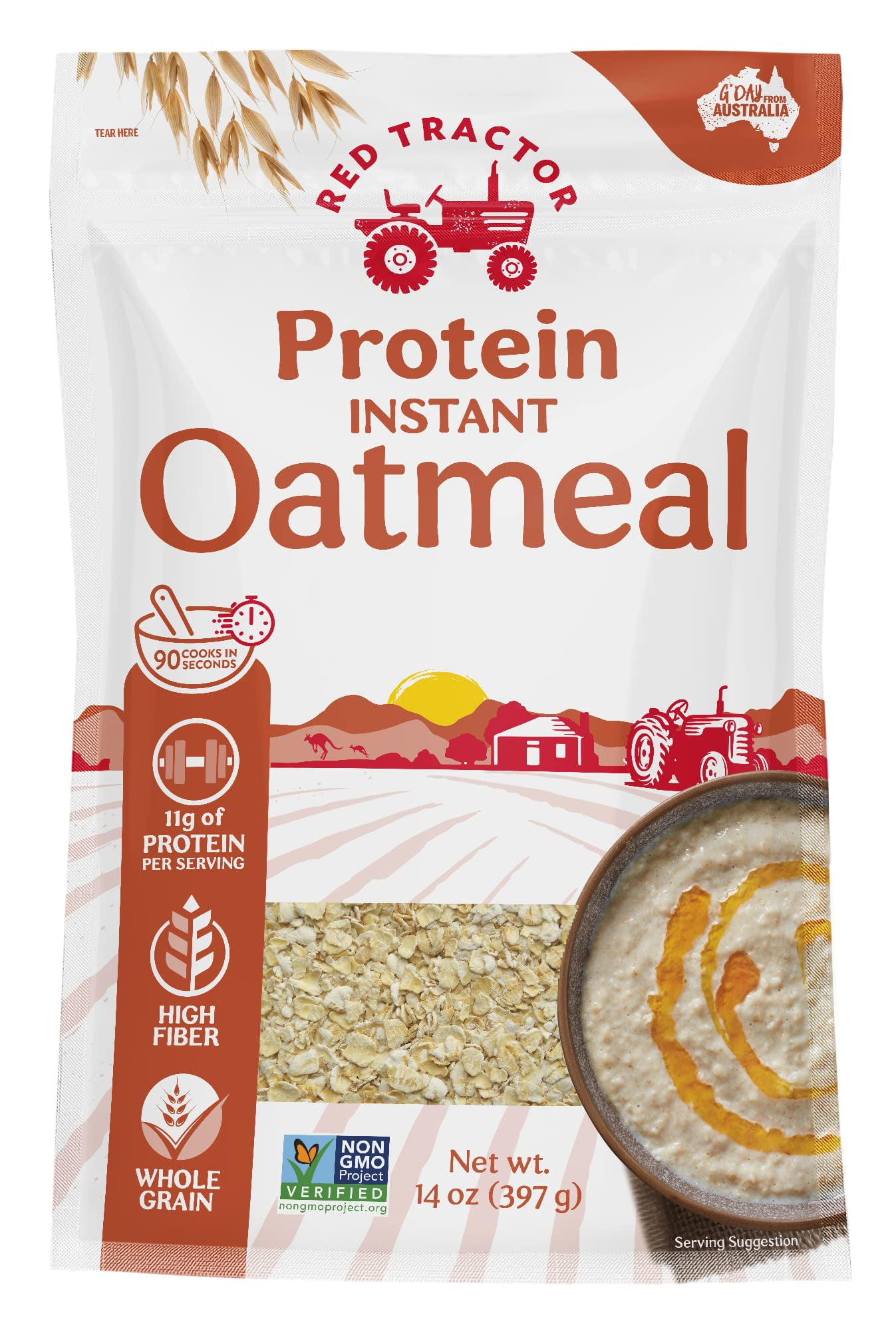 Red Tractor Protein Instant Oatmeal 14oz Packet (Pack of 14) - Walmart.com
