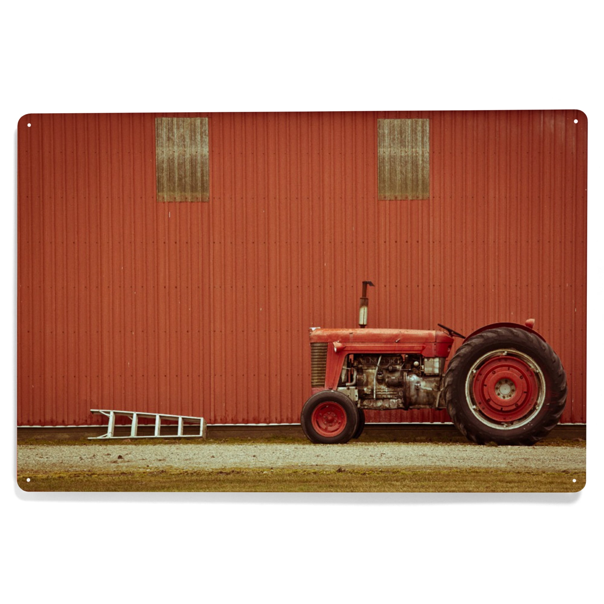 Red Tractor in Front of Red Barn (12x18 Aluminum Art, Indoor Outdoor ...