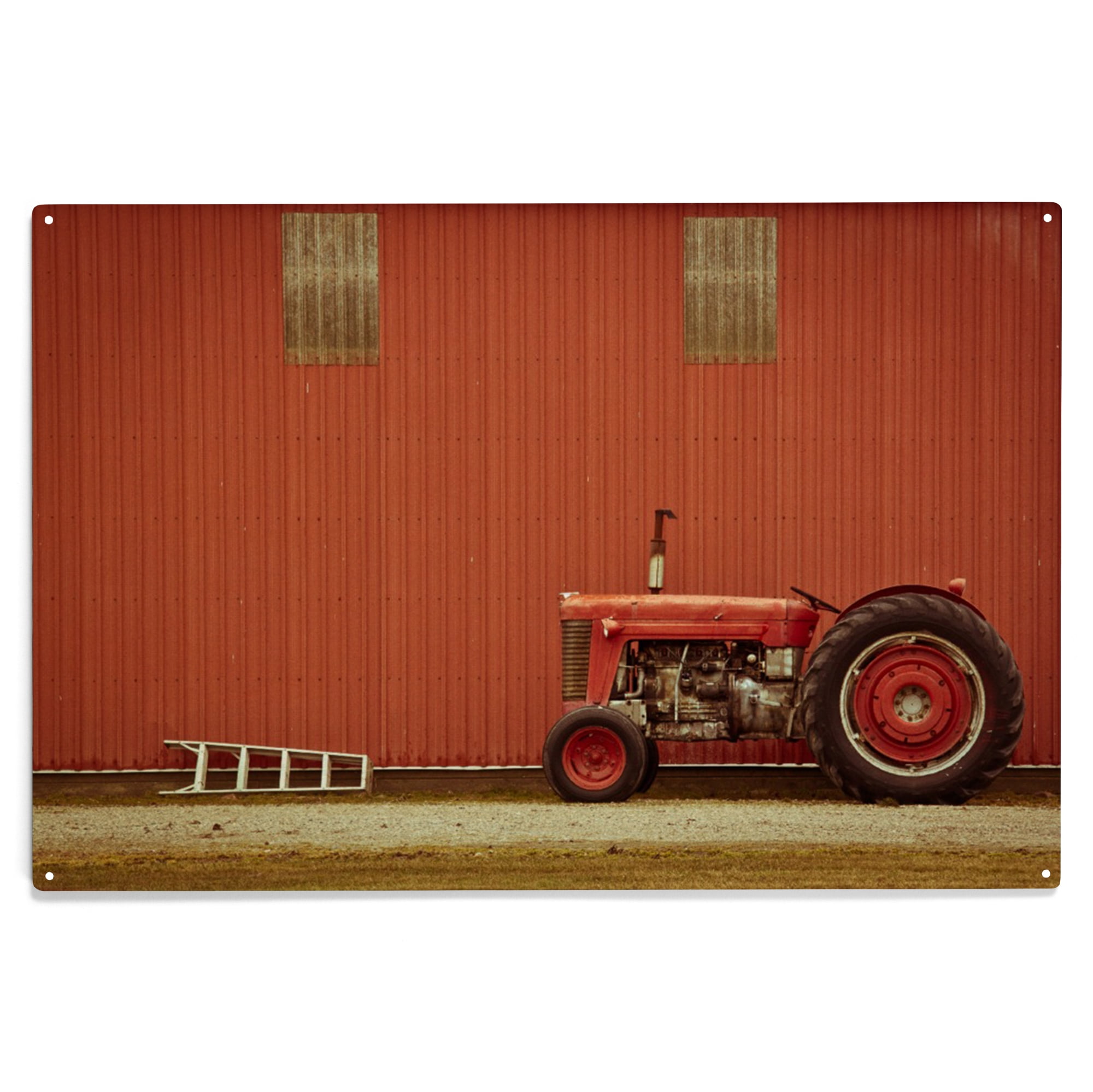 Red Tractor in Front of Red Barn Birch Wood Wall Sign (10x15 Rustic ...