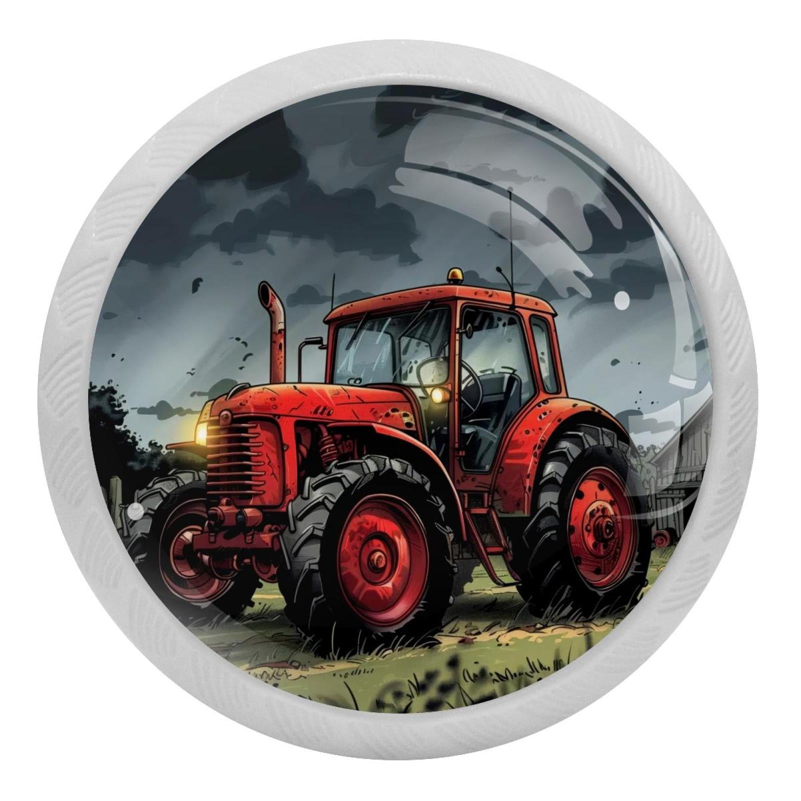 Red Tractor on Farm Glow in The Dark Crystal Glass Cabinet Knobs 4 Pcs ...