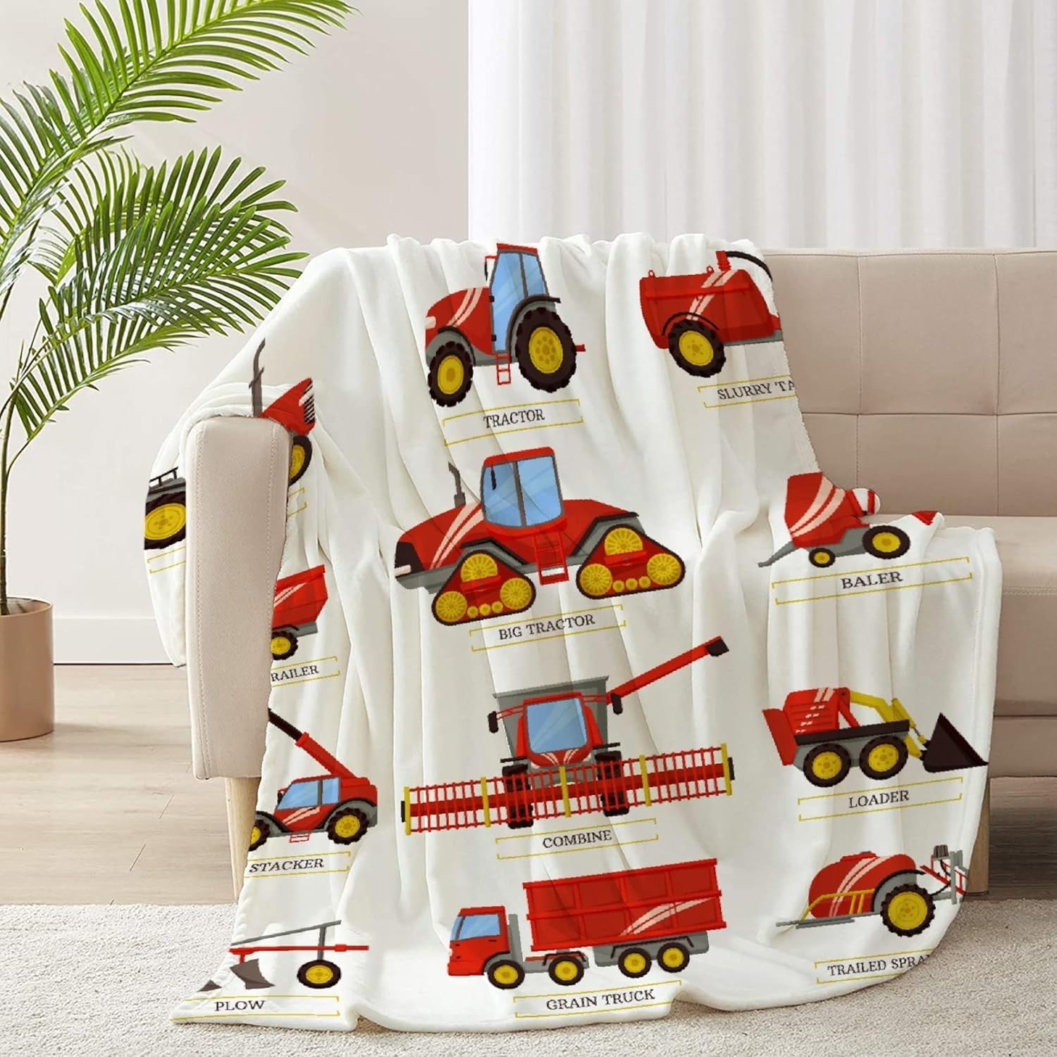 Red Tractors Truck Flannel Lightweight Blankets Quilt Plush Fleece Soft ...