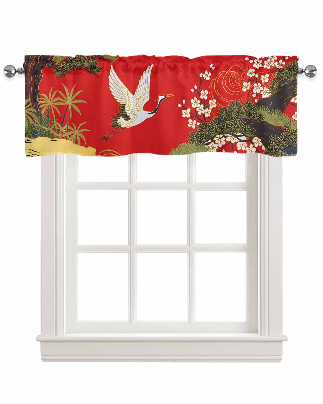 Red Traditional Kitchen Valances for Windows Farmhouse Linen Window Valance Curtain for Living ...