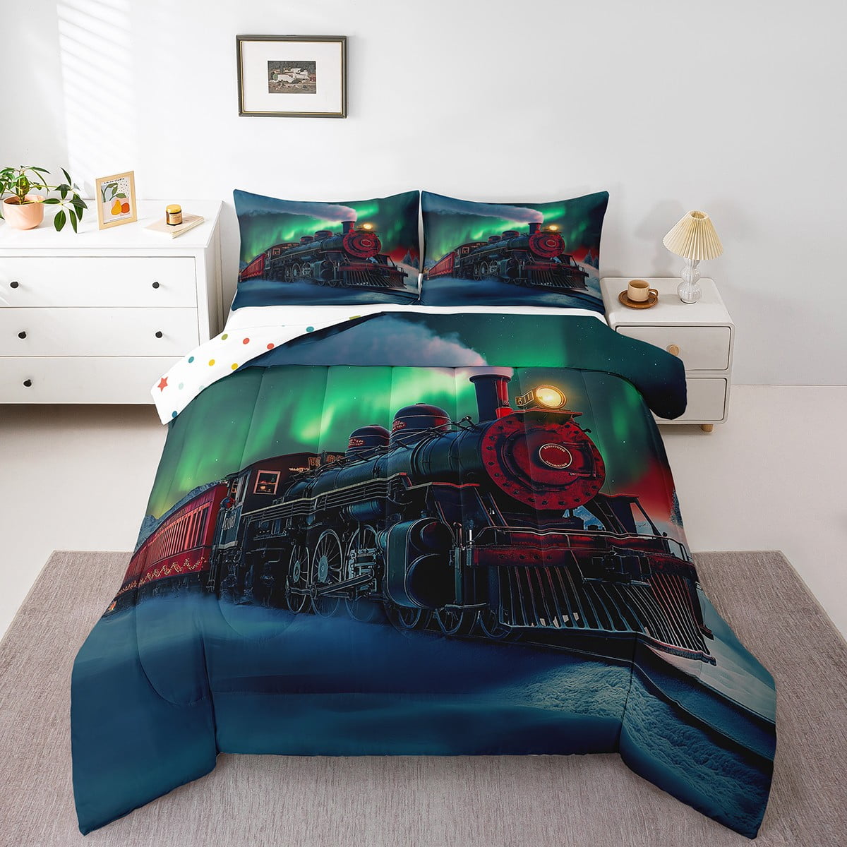 Red Train Comforter Sets Retro Steam Engine Railway Down Comforter ...