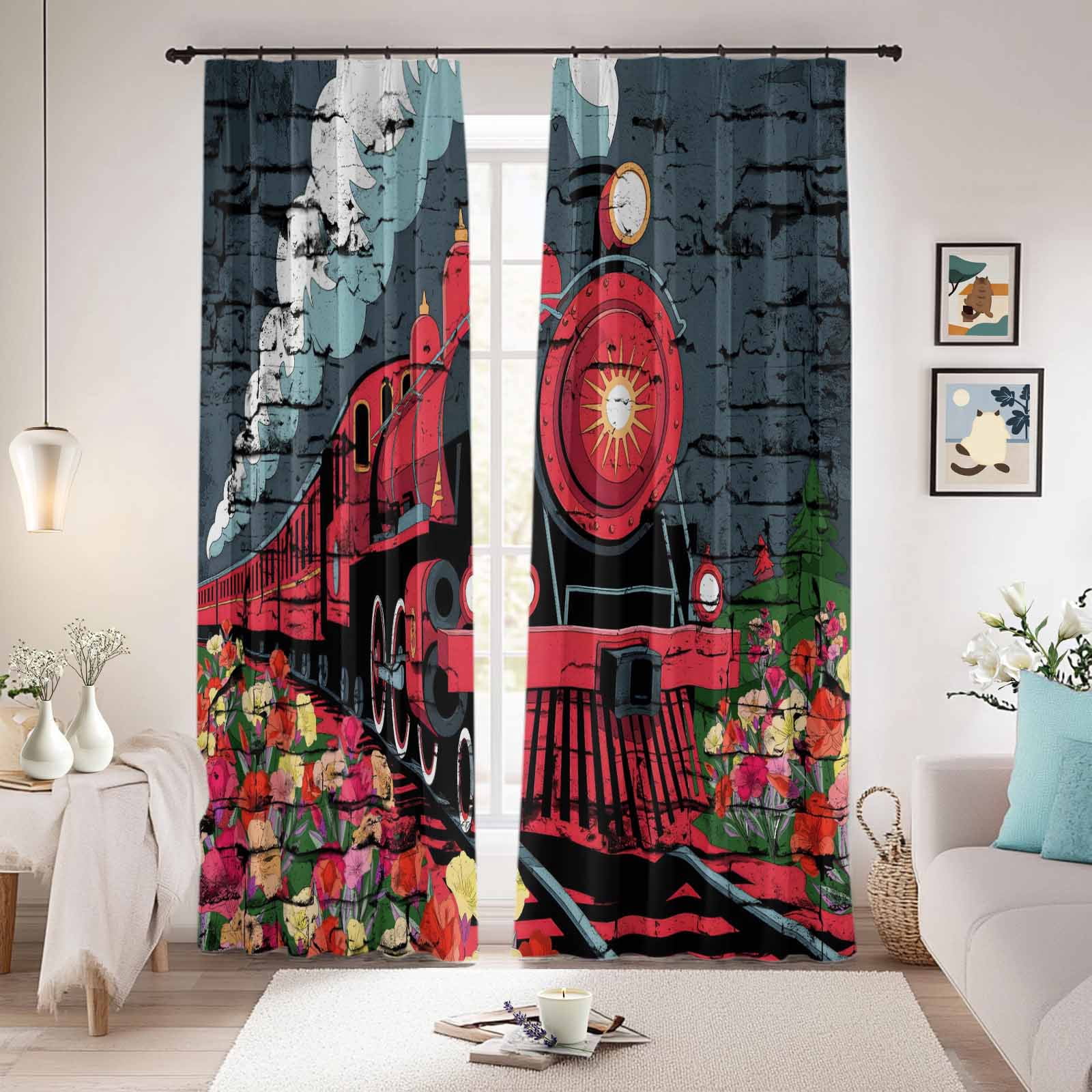 Red Trains Blackout Curtains for Bedroom/Living Room, Pinch Pleated ...