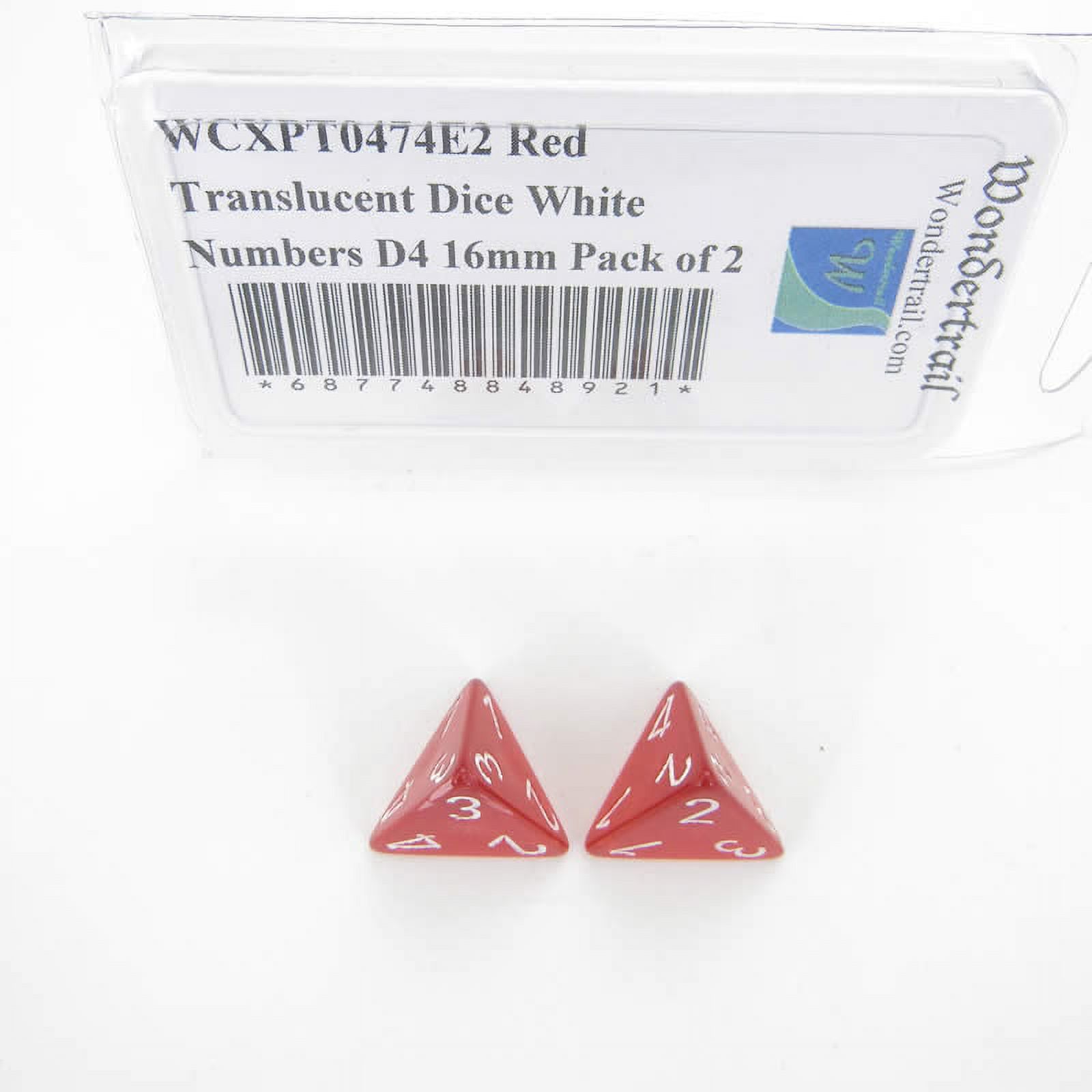 Red Translucent Dice with White Numbers D4 Aprox 16mm (5/8in) Pack of 2 ...