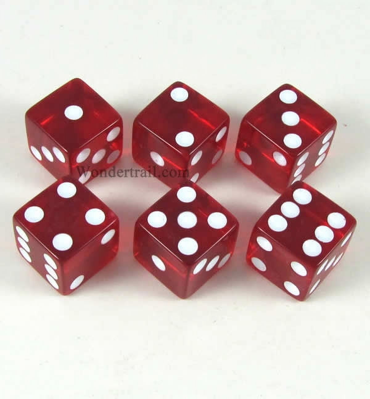 Red Translucent Dice with White Pips D6 16mm (5/8in) Pack of 6 Koplow ...
