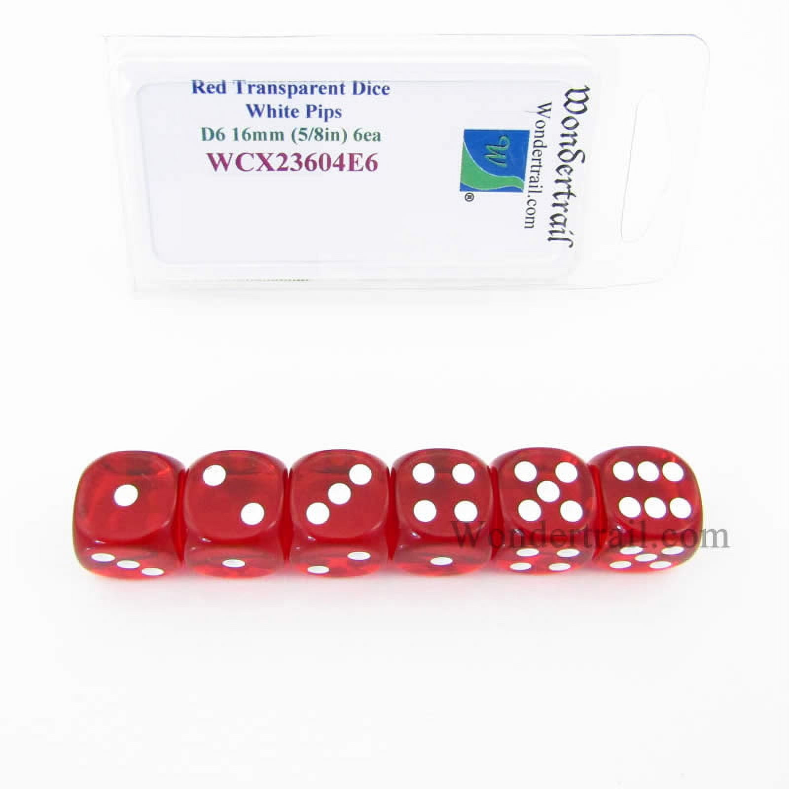 Red Translucent Dice with White Pips D6 16mm (5/8in) Pack of 6 ...