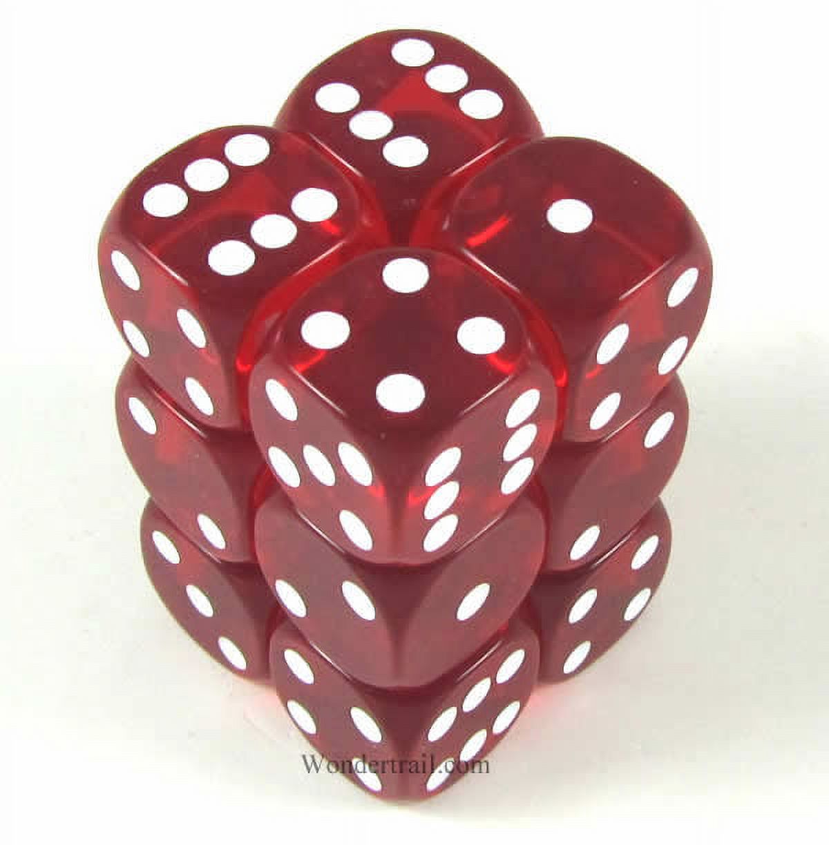 Red Transparent Dice with White Pips D6 16mm (5/8in) Pack of 12 Koplow ...