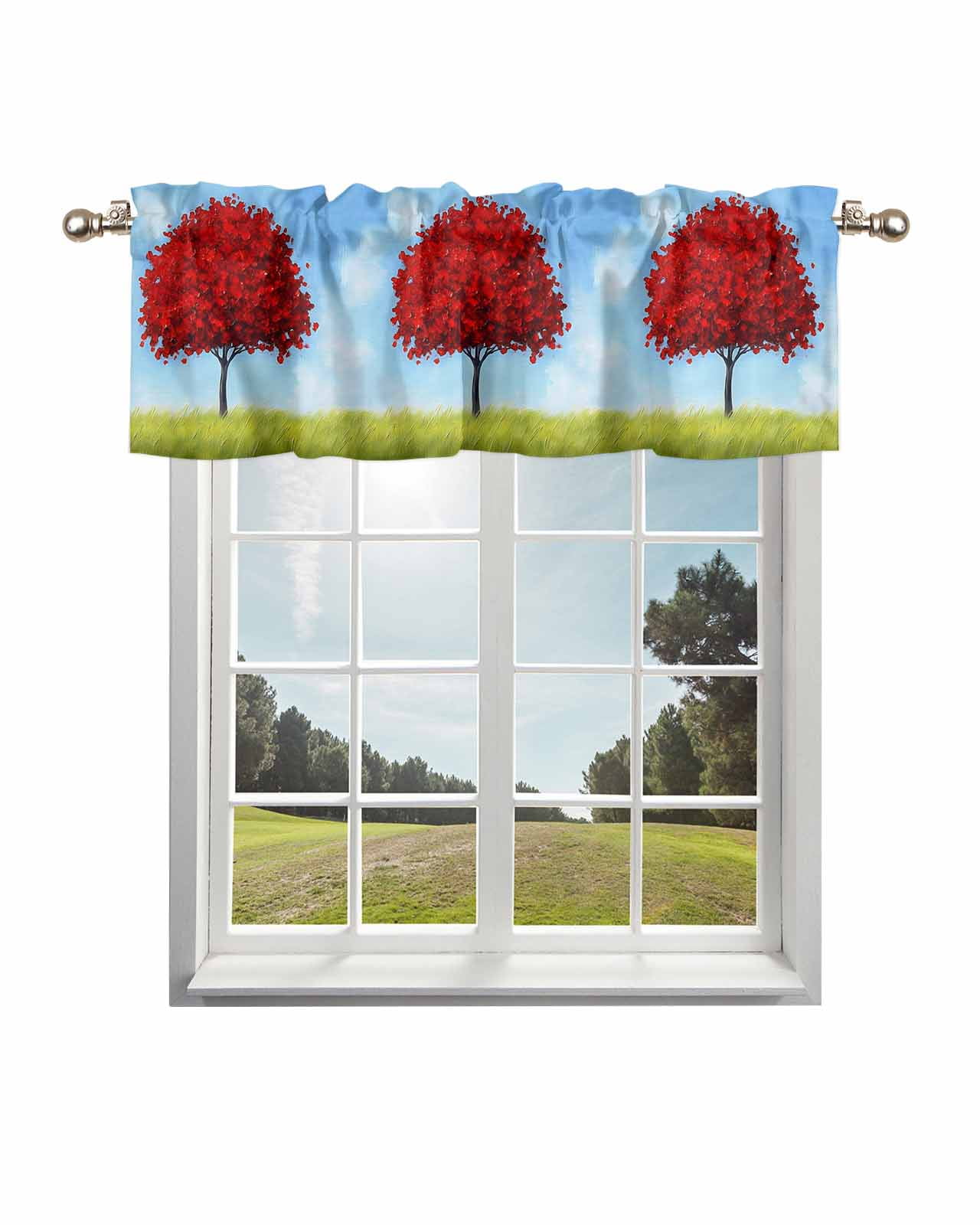 Red Tree Curtain Valance for Windows/Living Room/Kitchen/Bathroom/Café ...