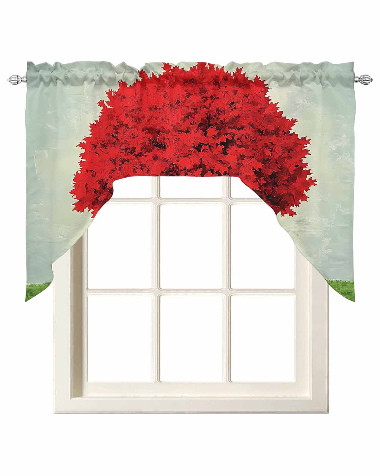 Red Tree Kitchen Swag Valances for Windows, Green Grass Gradient Sky ...
