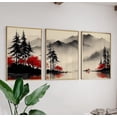 Red Tree Landscape Japanese Ink Wash Art Set 3 Unframed Paper Print ...