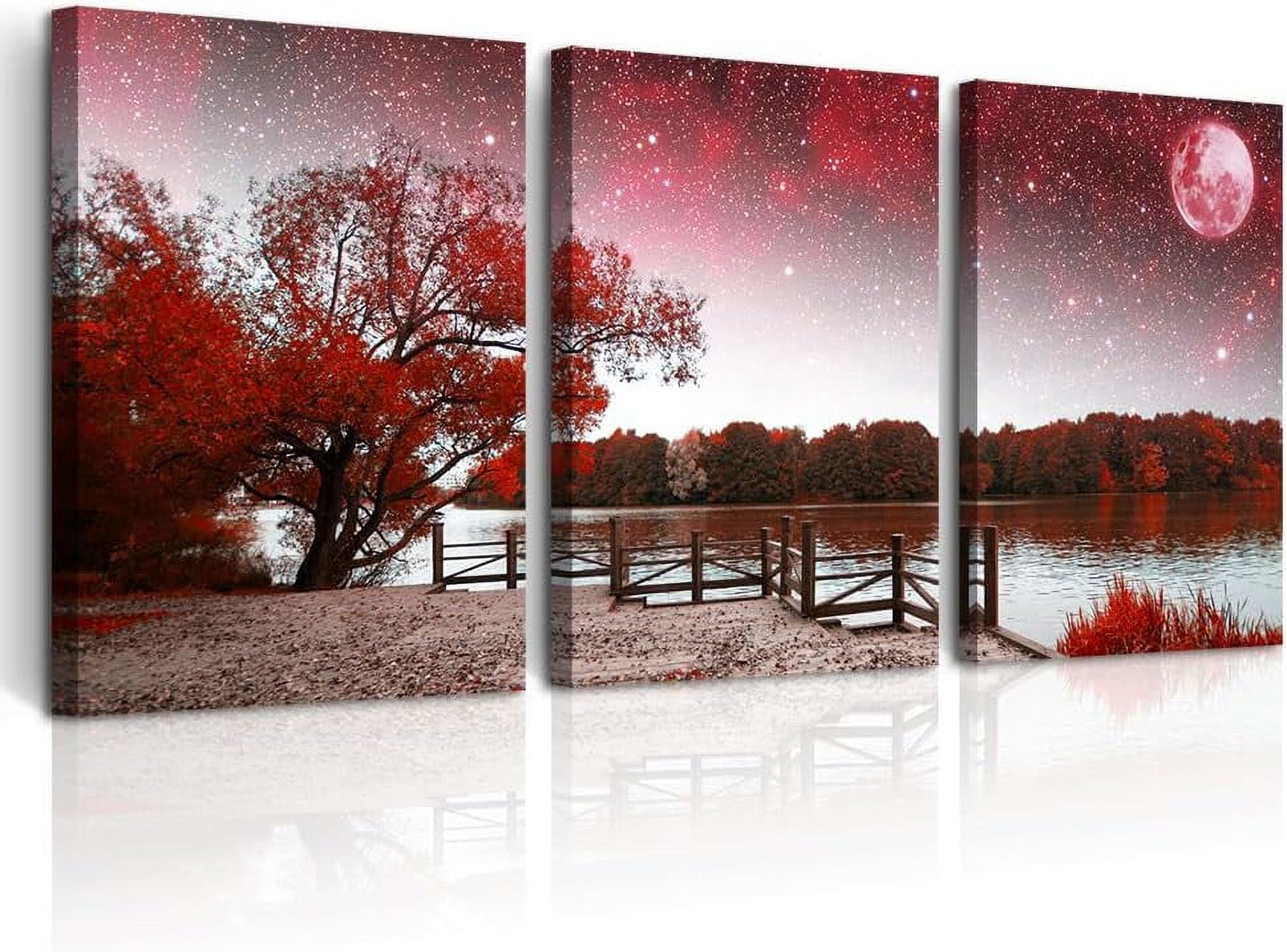 Red Tree Landscape Wall Paintings Canvas Wall Art For Living Room ...