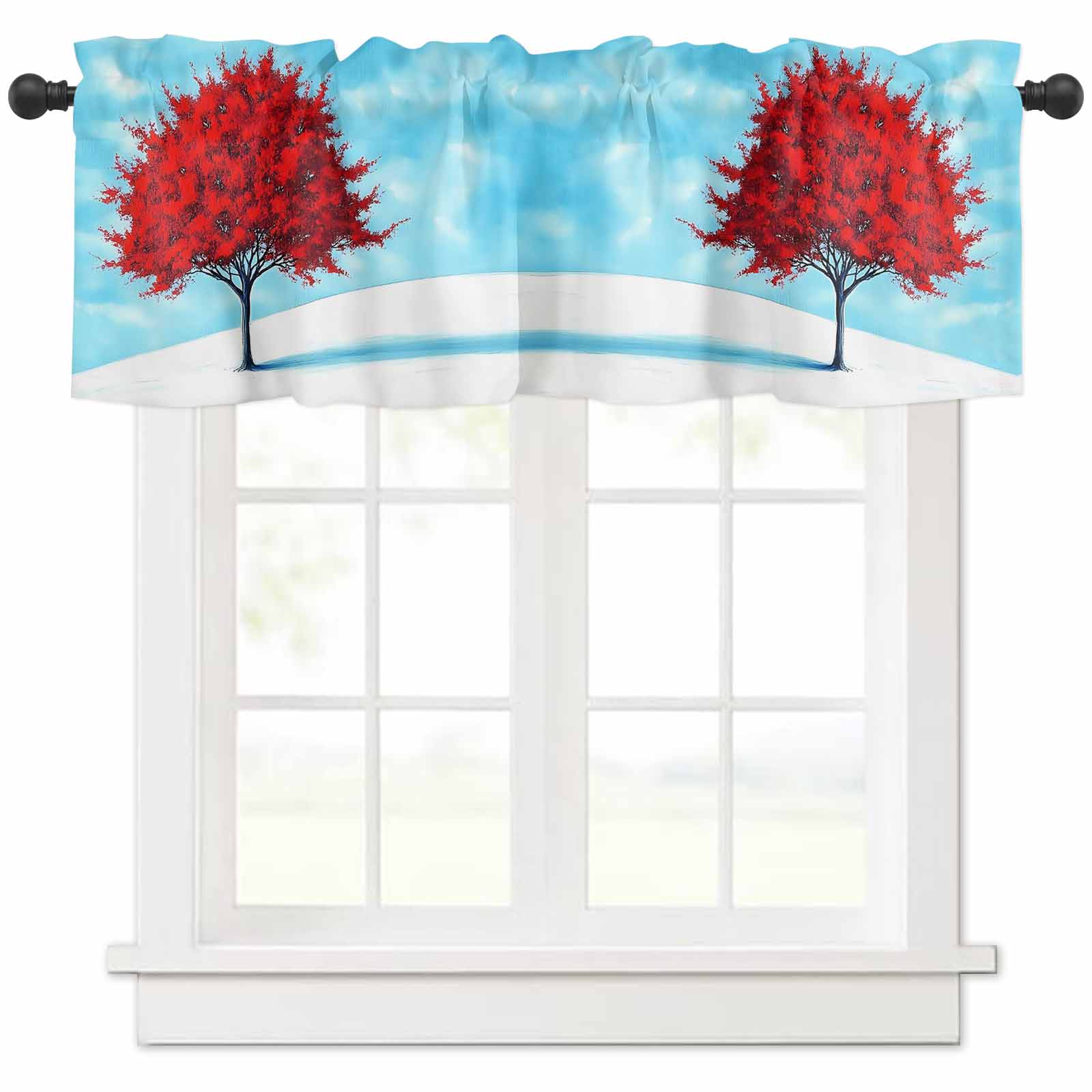 Red Tree Valances for Windows Farmhouse Kitchen Curtains Valances Rod ...