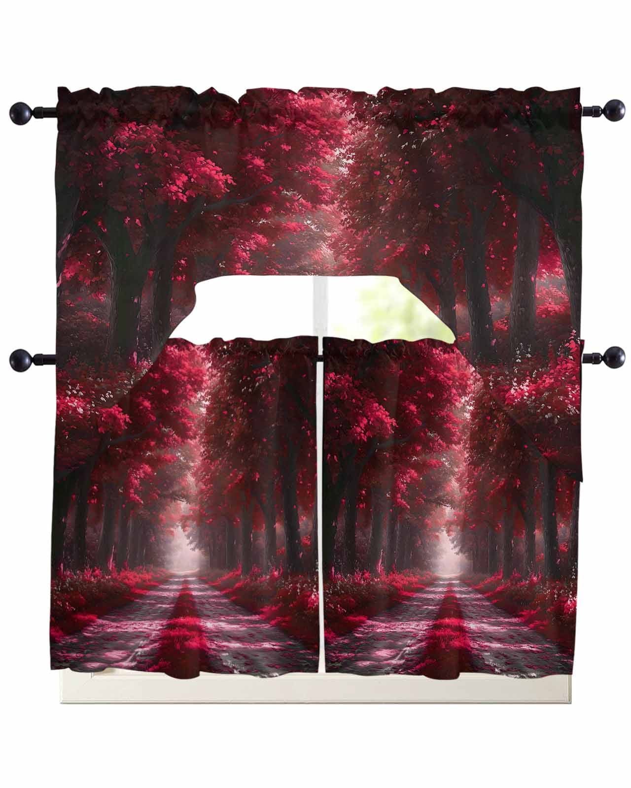 Red Trees Kitchen Curtains Swag Valance and Tier Curtains Set 36 Inch ...