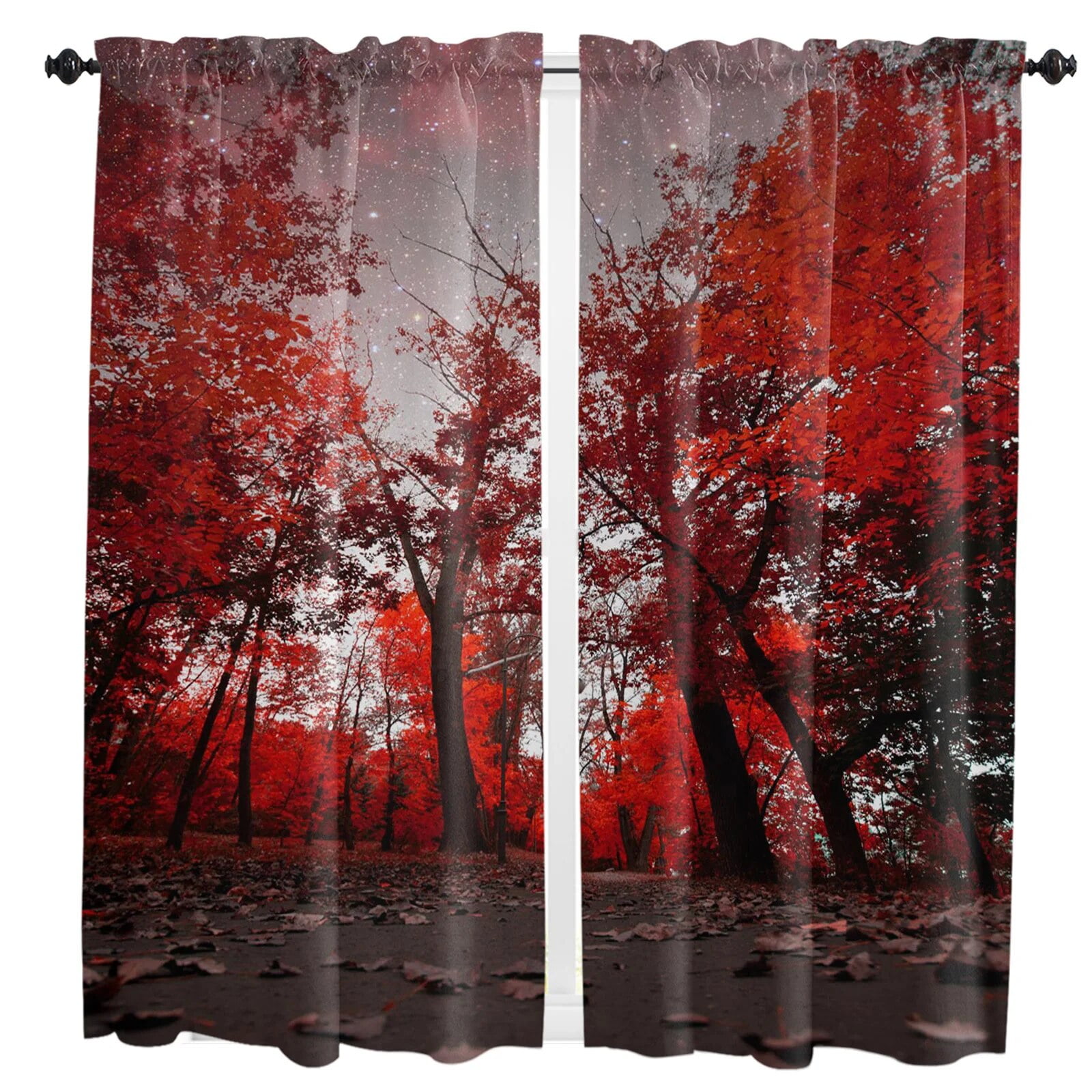 Red Trees Starry Sky Forest Curtain For Living Room Kids Bedroom ...
