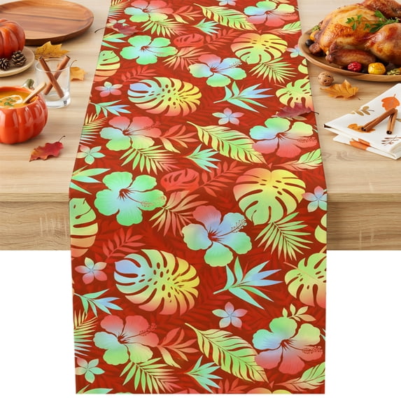 Red Tropical Plants Cotton Linen Rectangle Table Runners 13