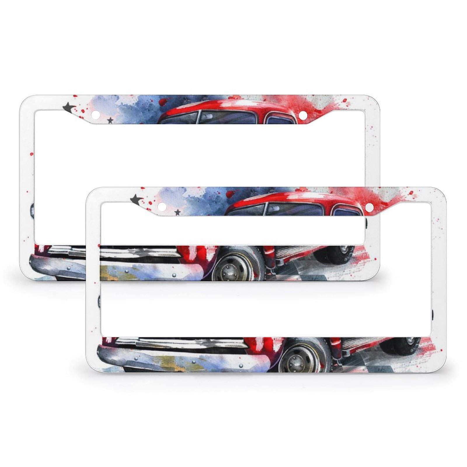 Red Truck with An American Flag License Plate Frames 2 Pack USA ...