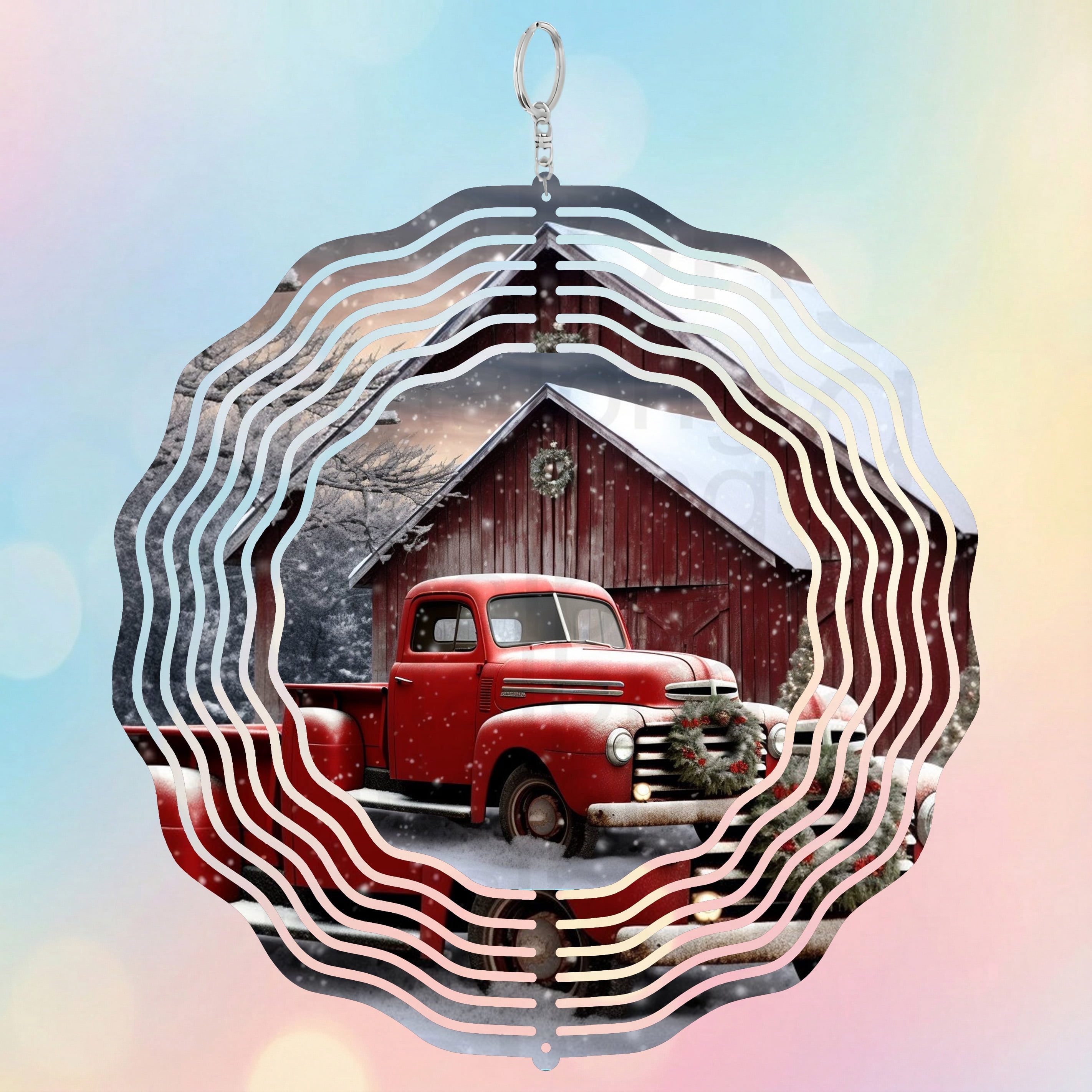 Red Truck And Barn Farm Life 3D Wind Spinner Stainless Steel Kinetic ...