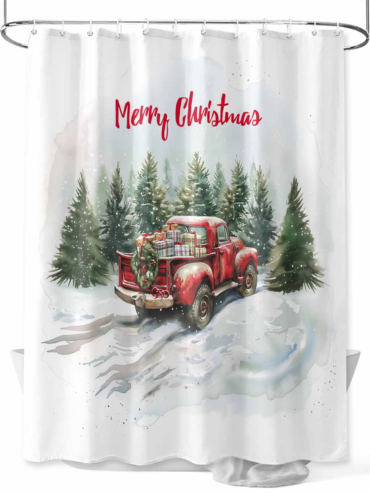 Red Truck Christmas Extra Long Shower Curtain Set, Waterproof Shower ...