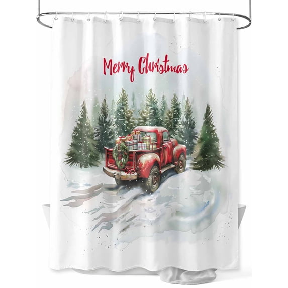 Red Truck Christmas Extra Long Shower Curtain Set, Waterproof Shower ...