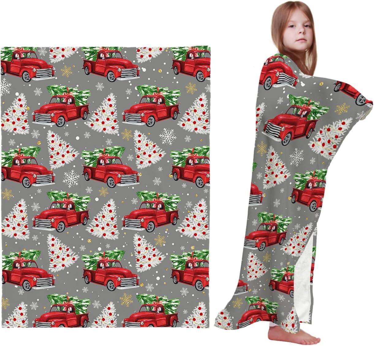 Red Truck Christmas Throw Blankets, Merry Christmas Tree Soft Fleece ...