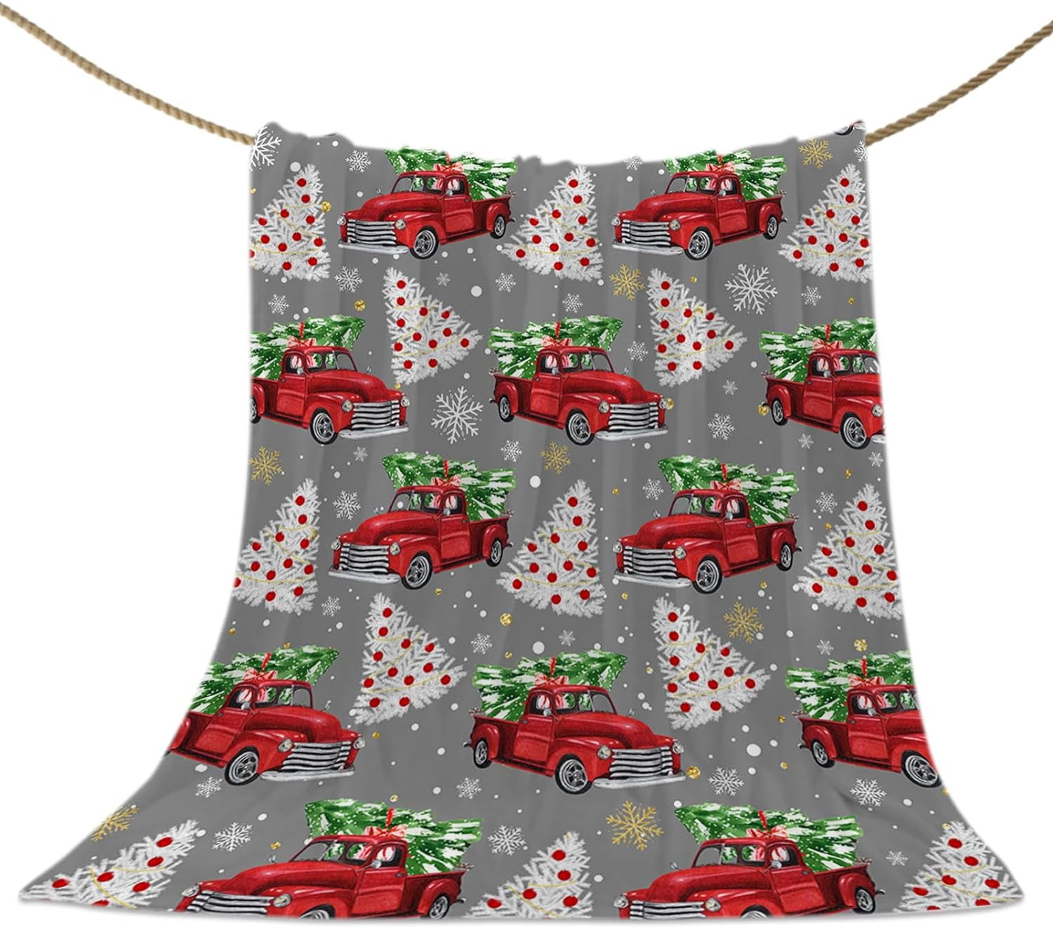 Red Truck Christmas Throw Blankets, Merry Christmas Tree Soft Fleece ...