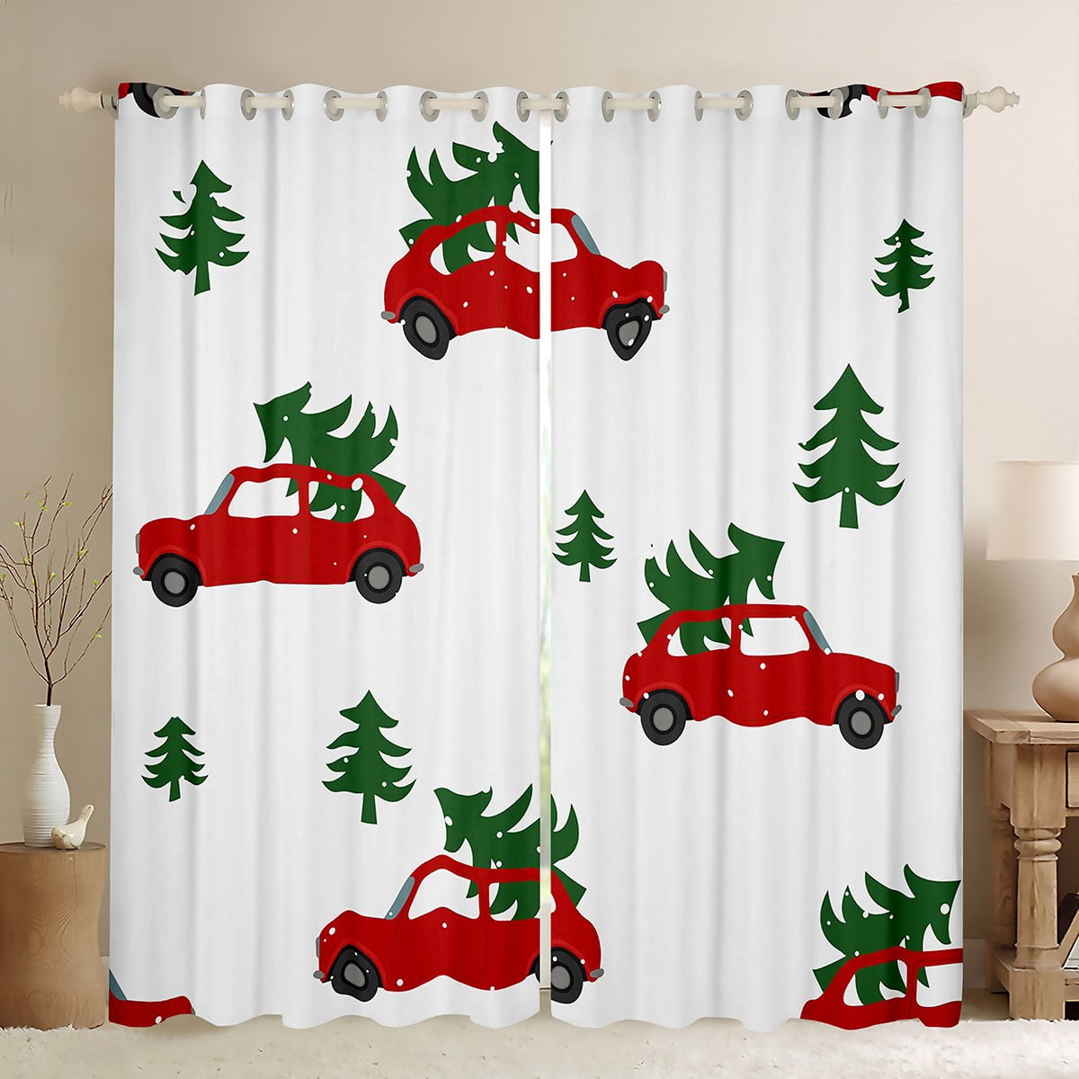 Red Truck Christmas Window Treatments Bedroom Living Room,Christmas ...