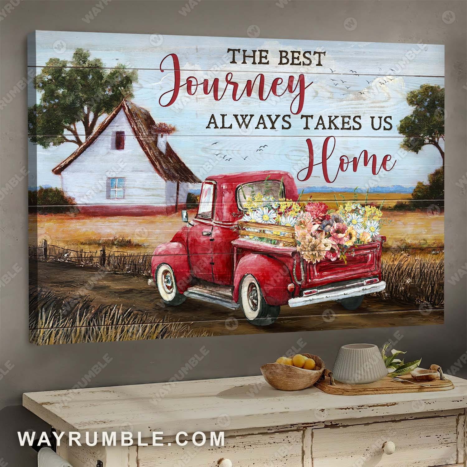 Red Truck, Farmhouse Painting, Meadow Drawing, The Best Journey Always ...