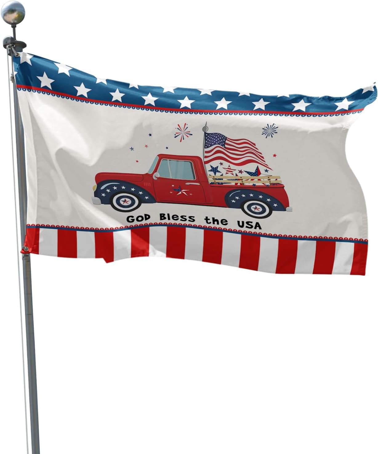 Red Truck Holding American Flag God Bless The USA Flags for Outside ...