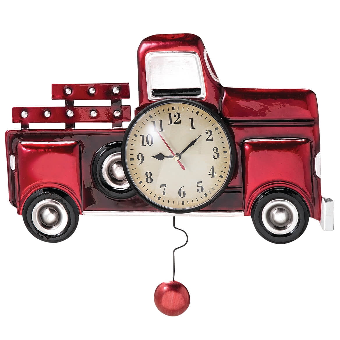 Large Red Truck Metal Pendulum Wall Clock with Easy-to-Read Numbers ...