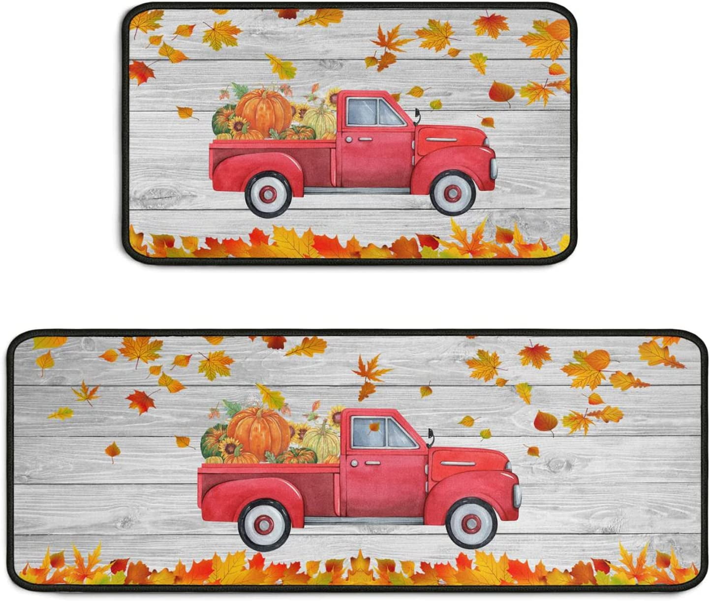 Red Truck Pumpkin Fall Kitchen Rugs Set 2Pcs Non Slip Kitchen Floor Rug ...
