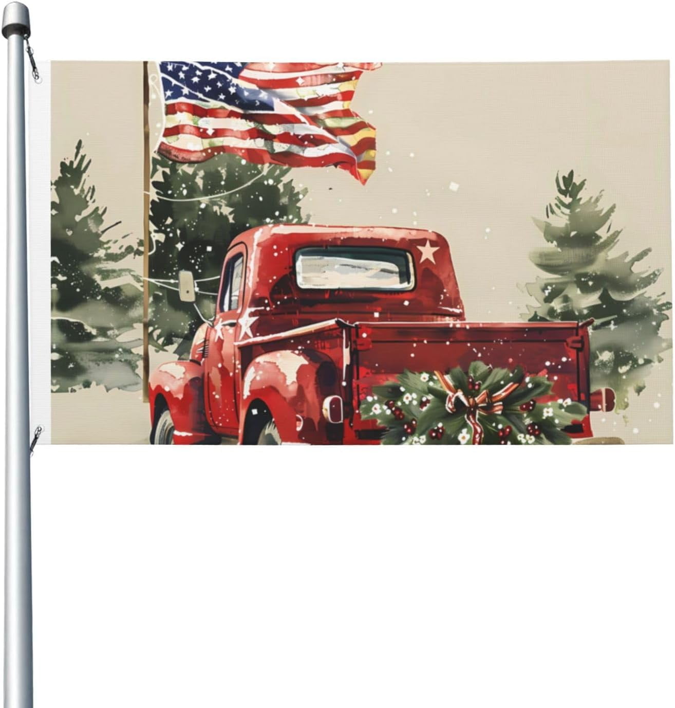 Red Truck with USA Flag Flag Fourth of July, US Flag Double Sided Flag ...