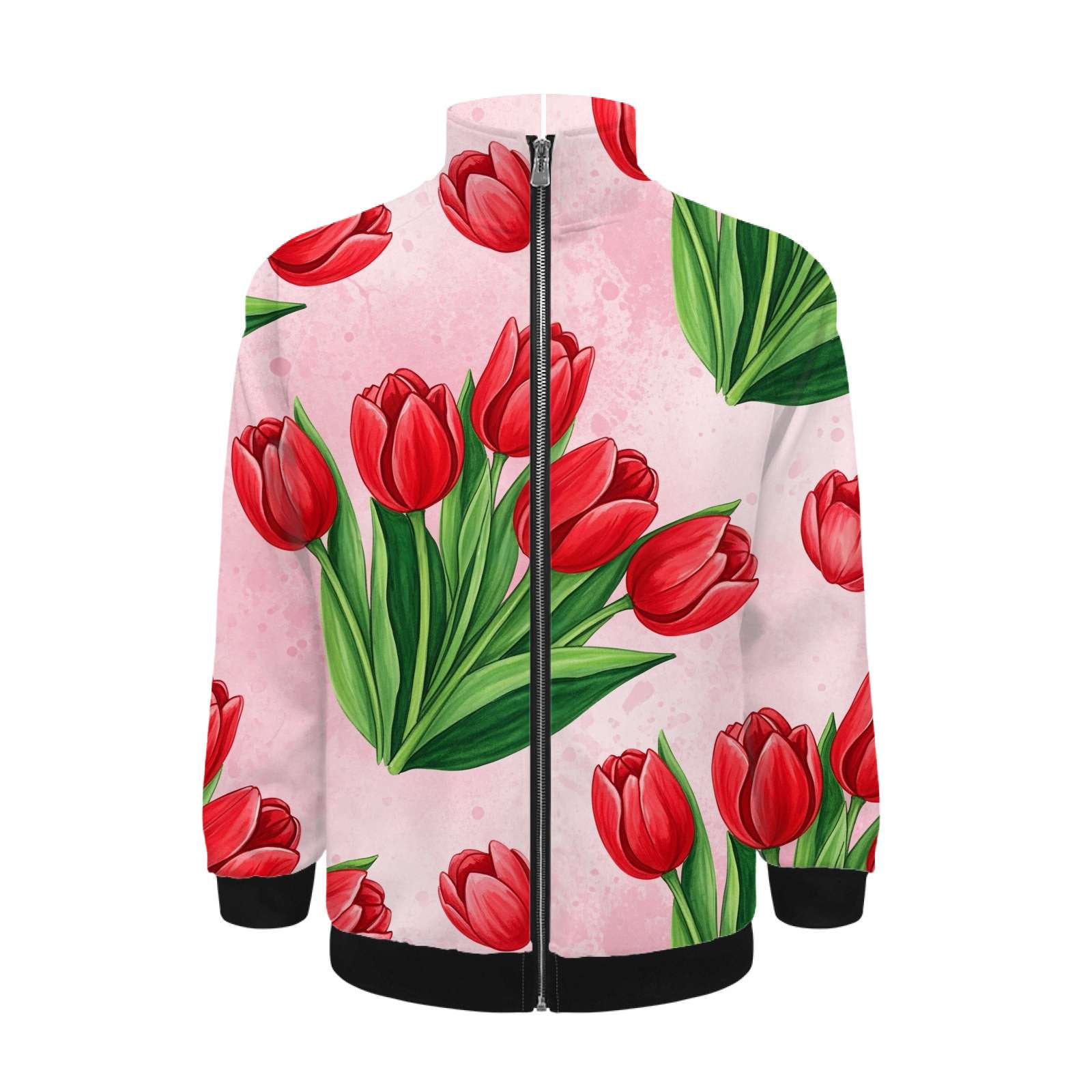 Red Tulip Floral Pattern Jacket Men's Street Cool Long Sleeves Coat ...